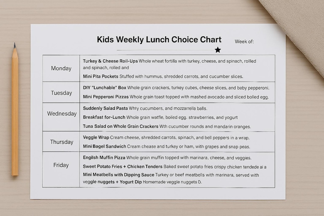 Kid’s Weekly Lunch Choice Chart (printable + Canva Editable) - Etsy
