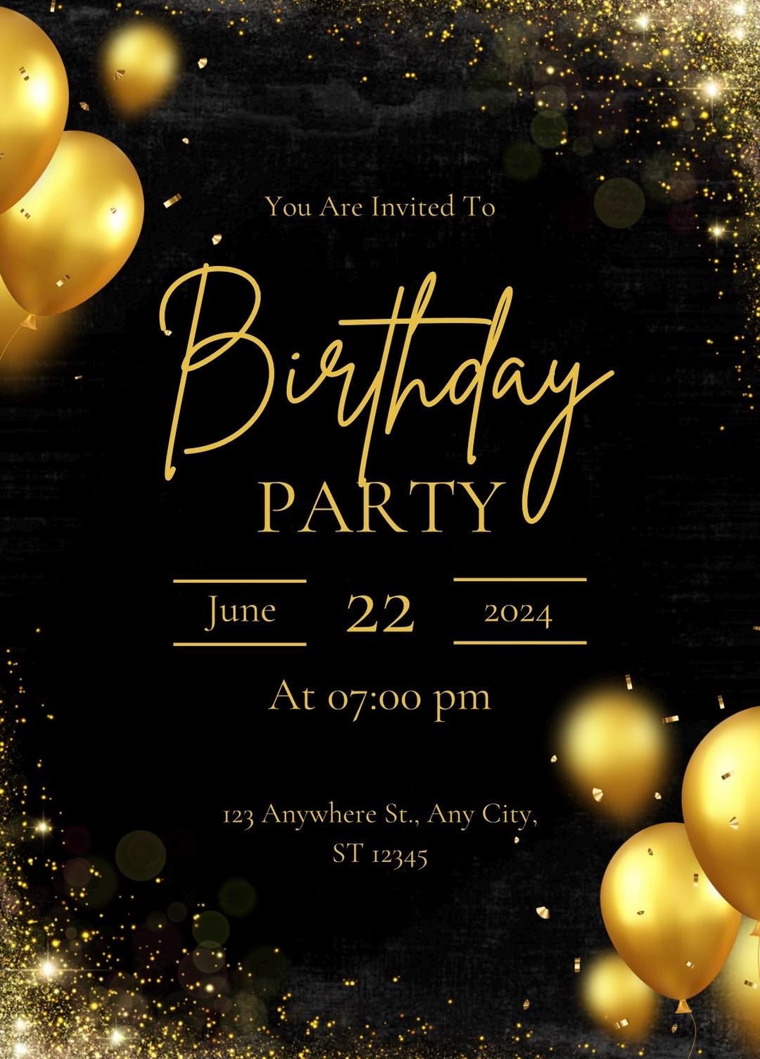 Classy Birthday Invitation, Birthday Invite, Black and Gold Invitation ...