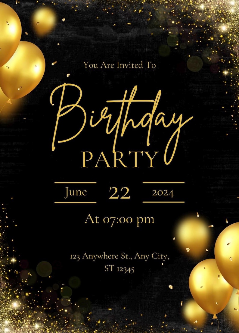 Classy Birthday Invitation, Birthday Invite, Black and Gold Invitation ...