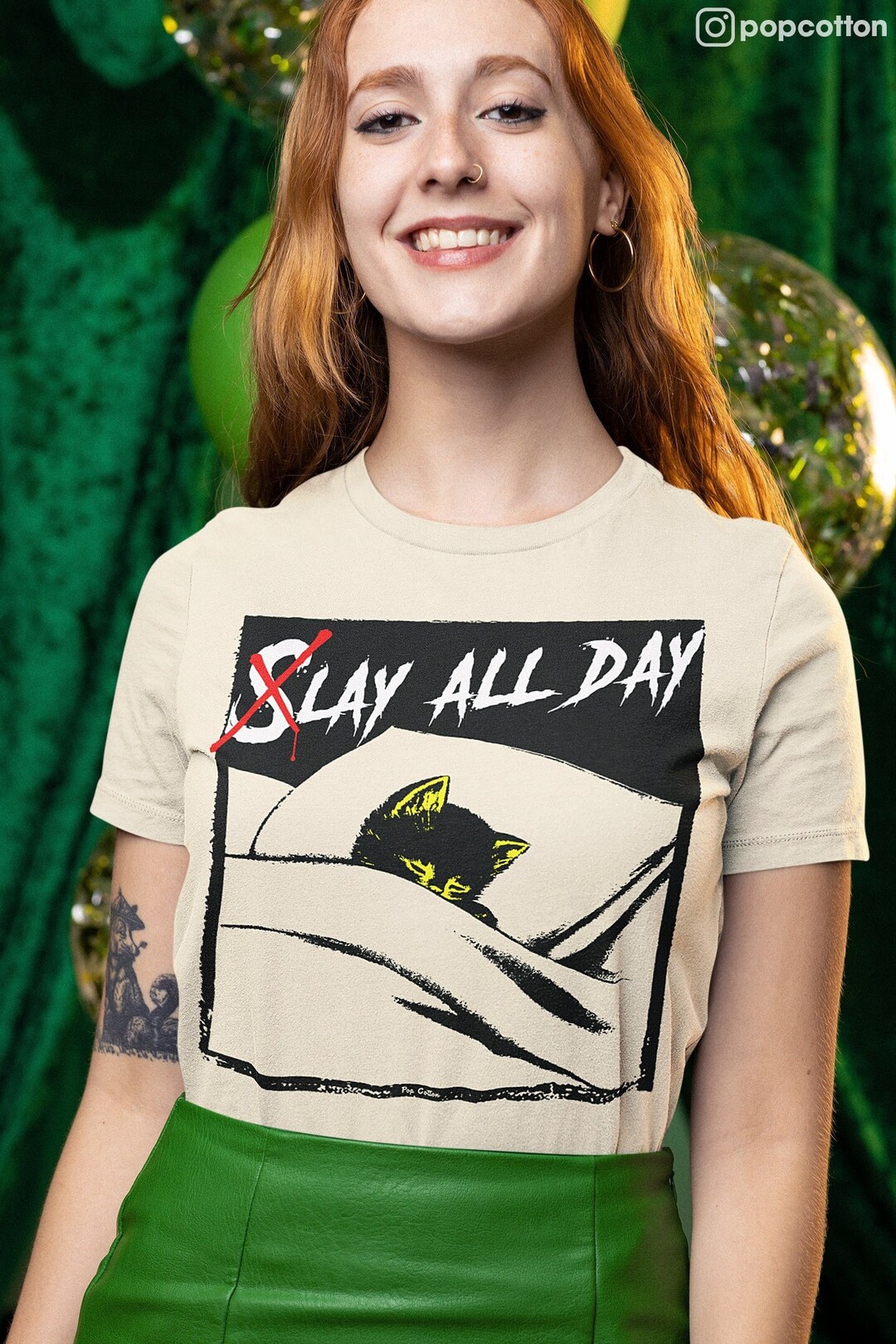 Funny Cute Vintage Punk Fanzine Style Slay Lay All Day Sleeping Kitten ...