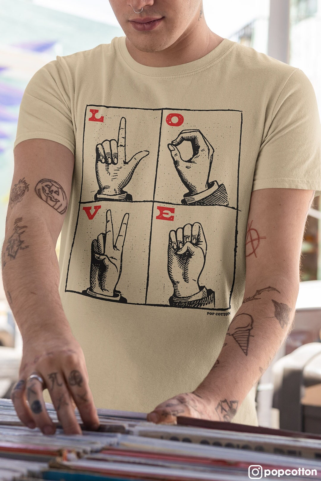 Vintage Love Sign Language Alphabet Chart Pop Cotton Unisex Tee T-shirt ...