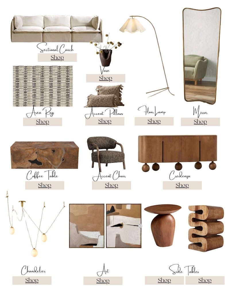 Organic Modern Living Room Moodboard | Pre-designed Interior Plan ...