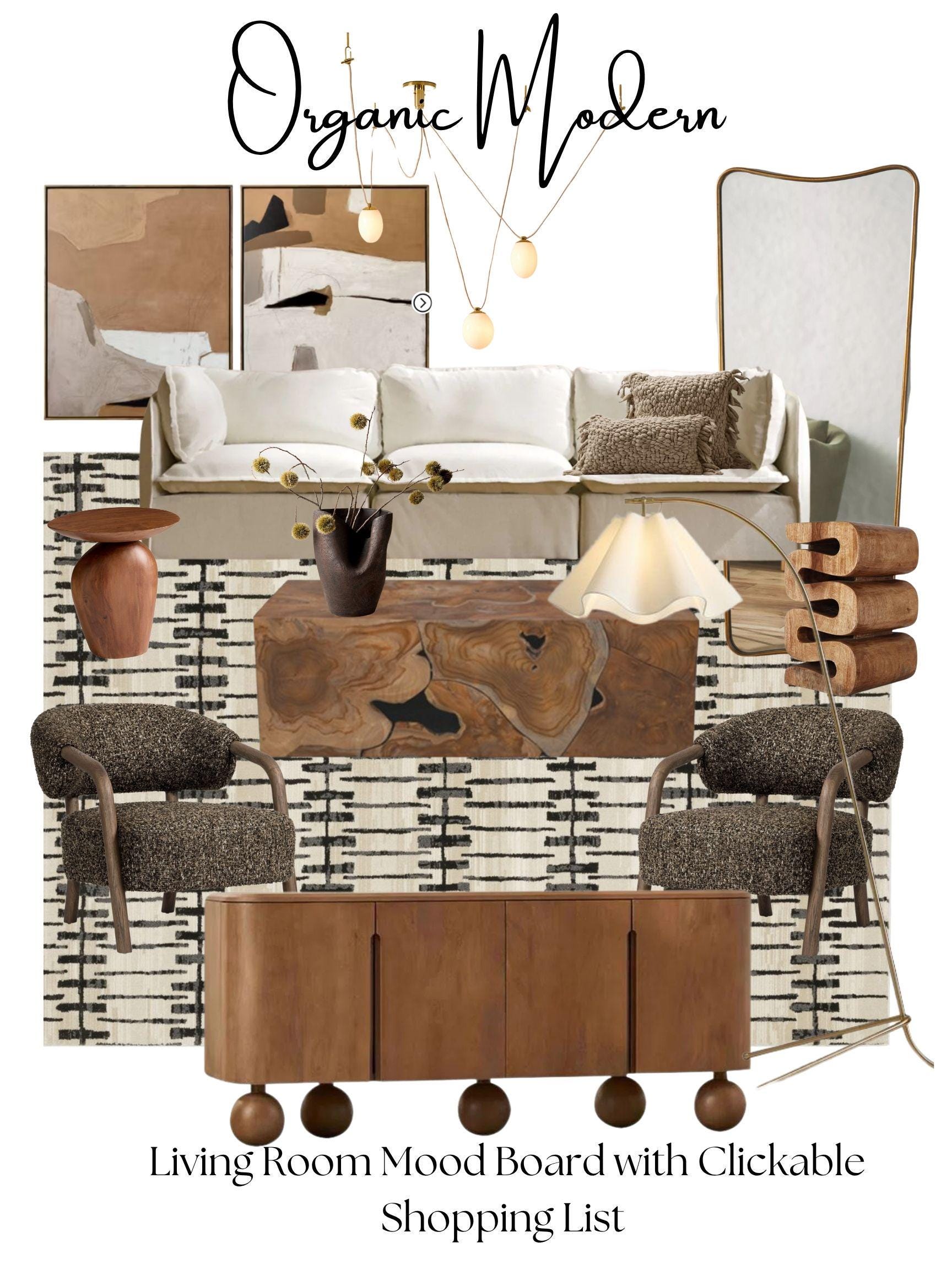 Organic Modern Living Room Moodboard | Pre-designed Interior Plan ...