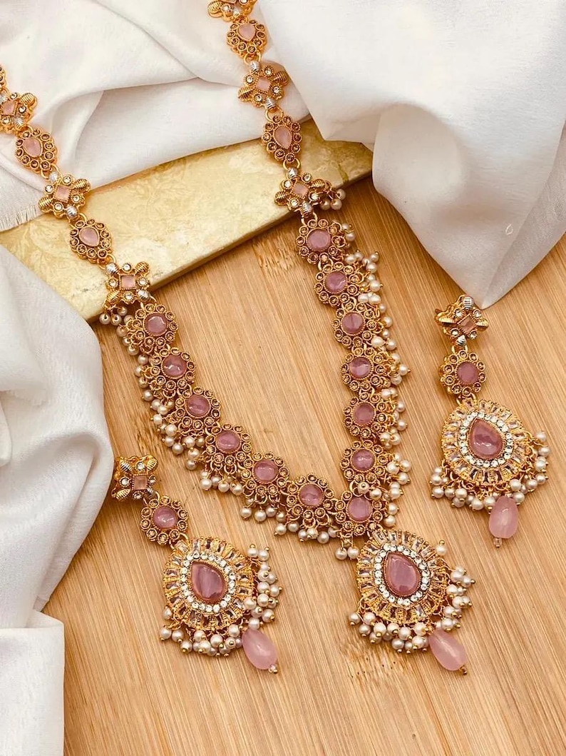 Gold Plated Turkish Mala Set-long Chain Earrings Feroza, Multicolor ...