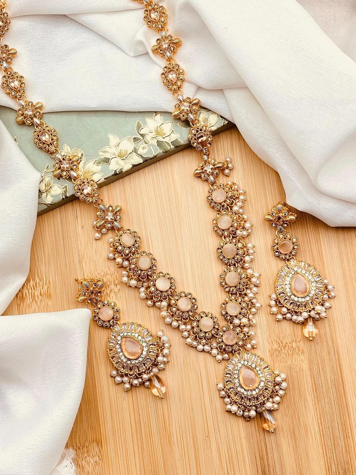 Gold Plated Turkish Mala Set-long Chain Earrings Feroza, Multicolor ...