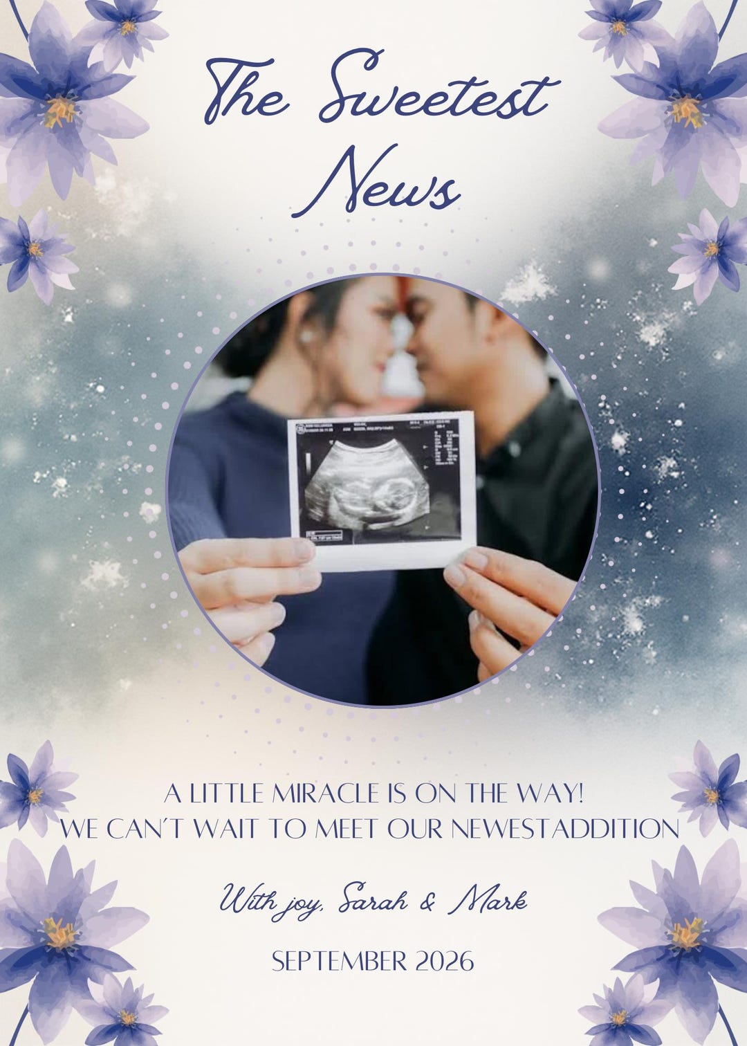 Purple Floral Pregnancy Announcement Template Baby Announcement ...