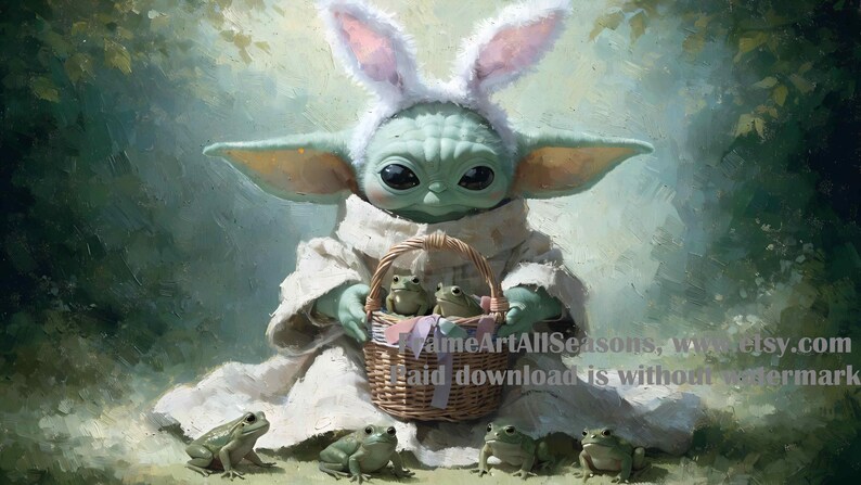 Baby Yoda Grogu Star Wars Frog Wall Art, Weirdcore, Fathers Day Gift ...