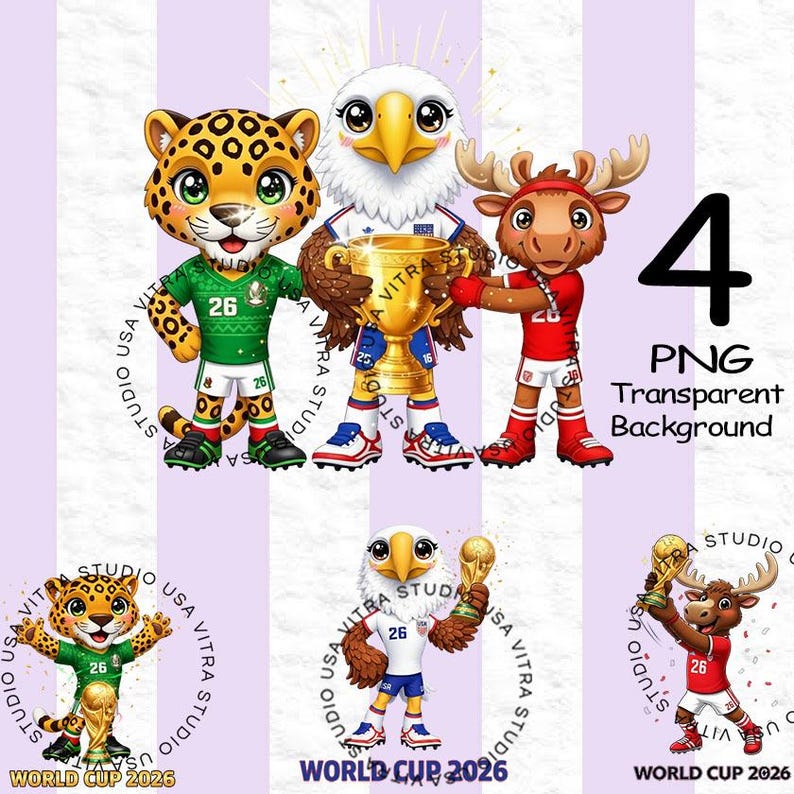 World Cup 2026 Clipart, Soccer Mascot PNG, USA Eagle Mexico Jaguar ...