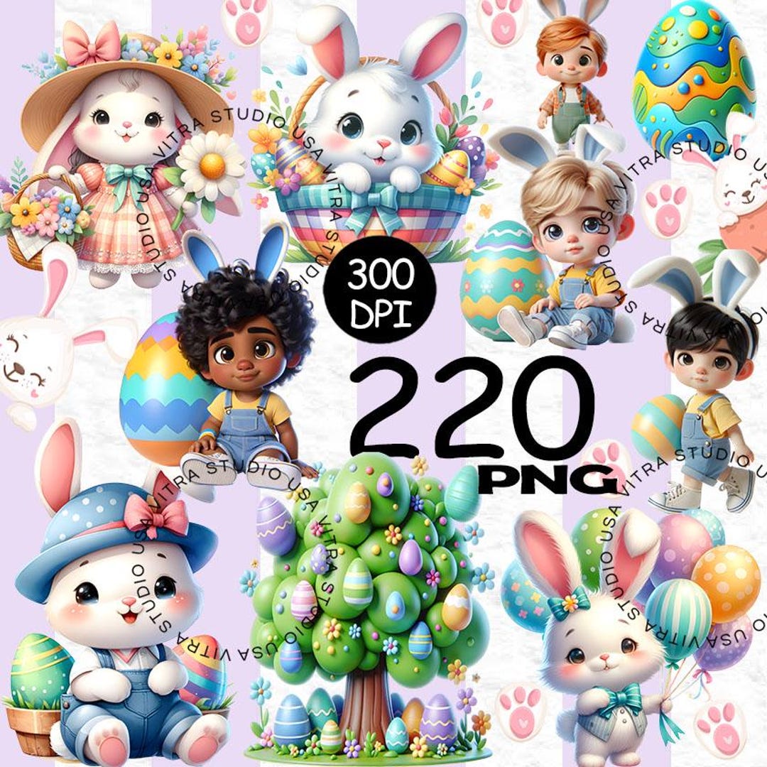 Easter Bunny Clipart Bundle, Kawaii Spring Animal Graphics (V048) - Etsy