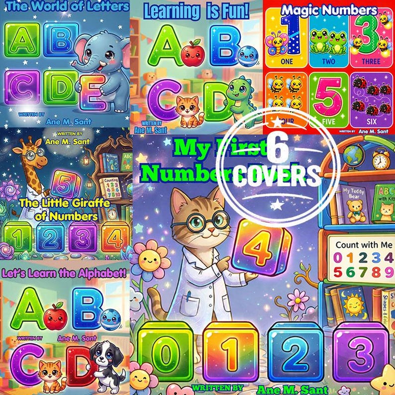 Editable Canva ABC 123 Kids Book Cover Templates, 6 Educational ...