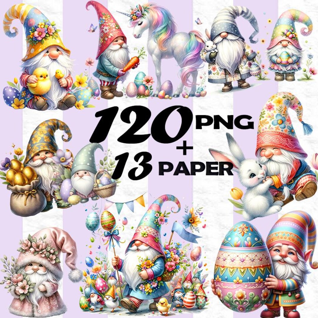 Easter Gnomes Clipart | Spring Bunny, Unicorn PNG (digital Papers V028 ...