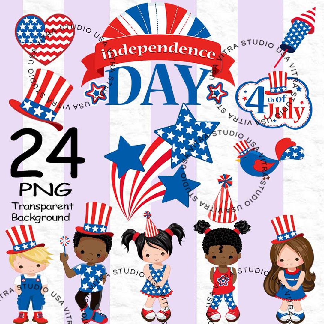 4th of July Clipart, Patriotic Kids PNG Graphics (digital Download, 24 ...
