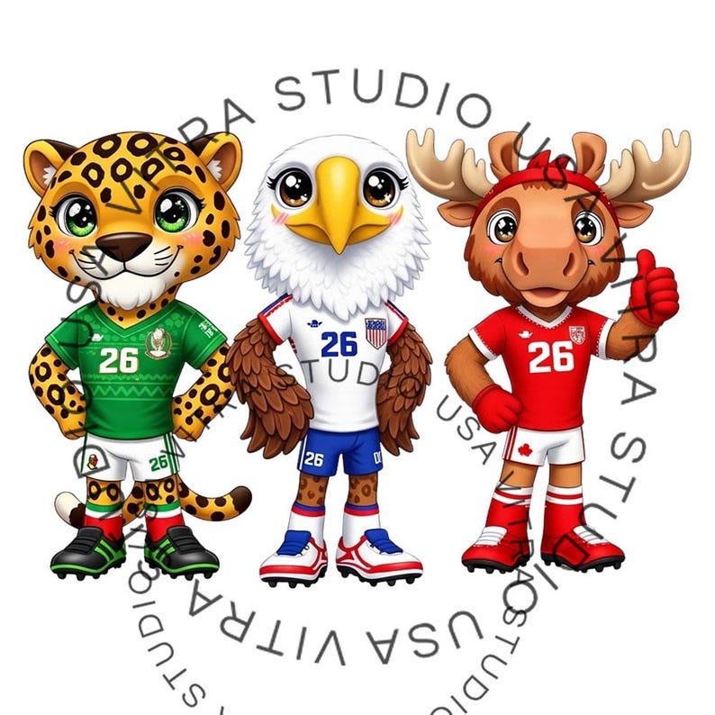 World Cup 2026 Mascots, Eagle, Jaguar, Moose PNG Bundle V100 - Etsy