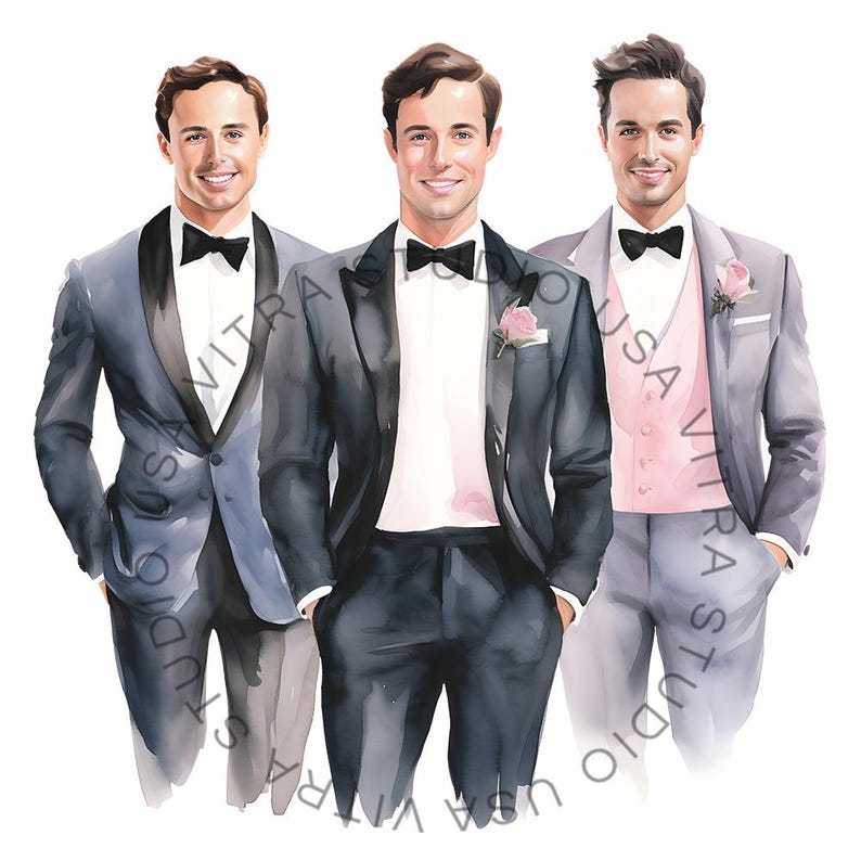 Groom Clipart Bundle, Men Tuxedo PNG, Groomsmen Illustrations, Wedding ...