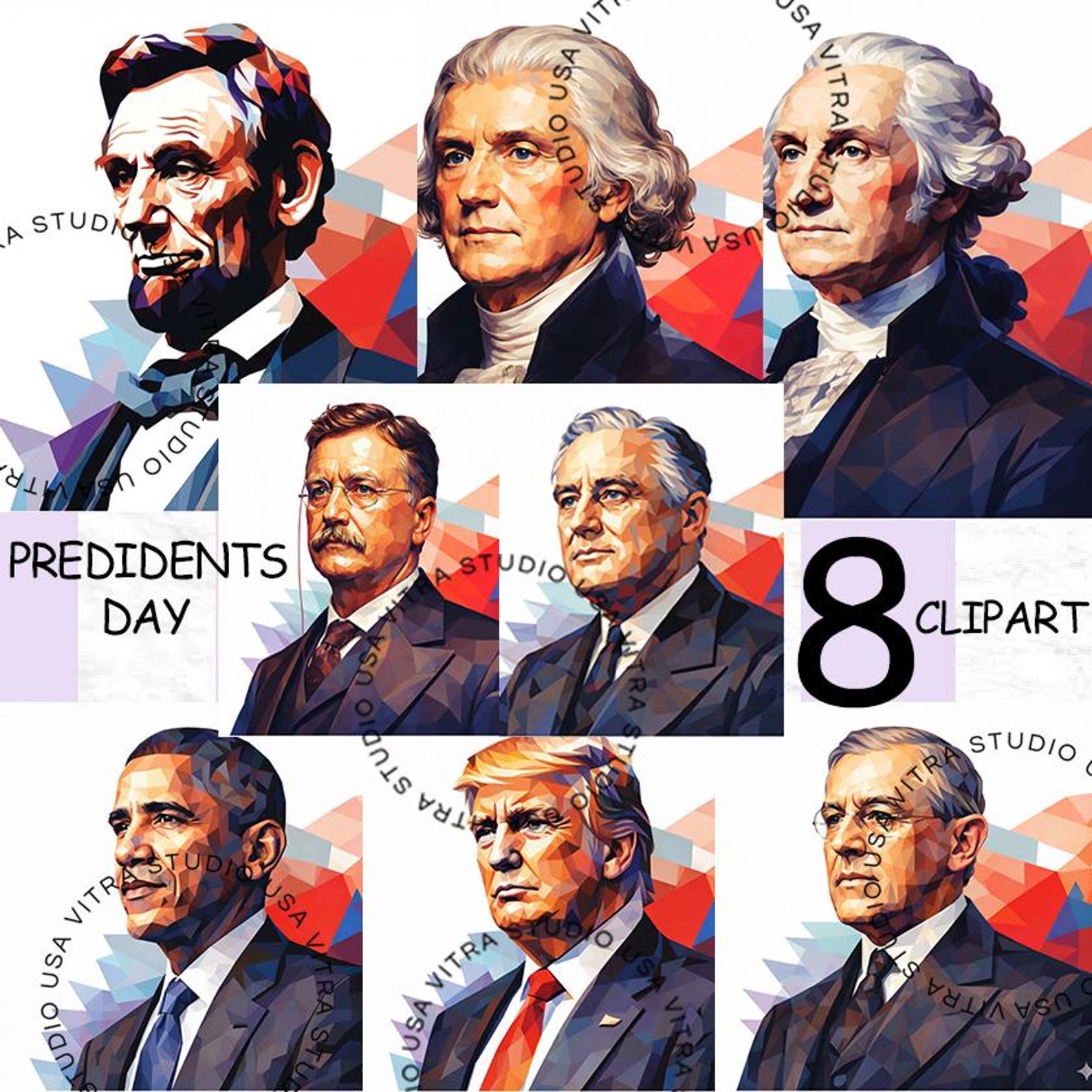 US Presidents Clipart Bundle, Geometric Patriotic Art - Etsy