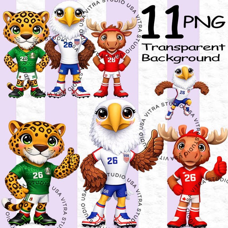 World Cup 2026 Mascot Clipart, Soccer PNG Bundle, USA Eagle Mexico ...