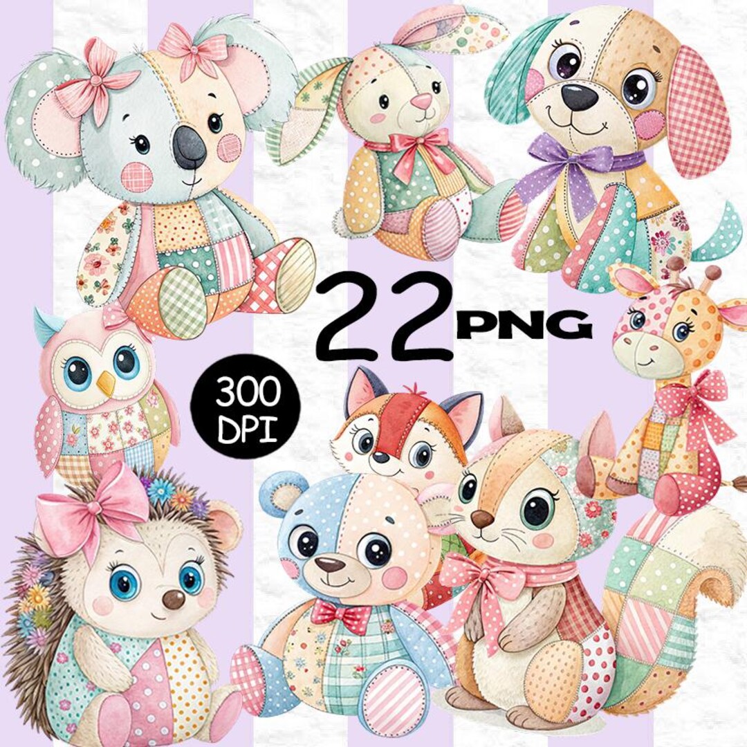 Patchwork Stitched Baby Animal Clipart – Quilt PNG, Nursery Art (V042 ...