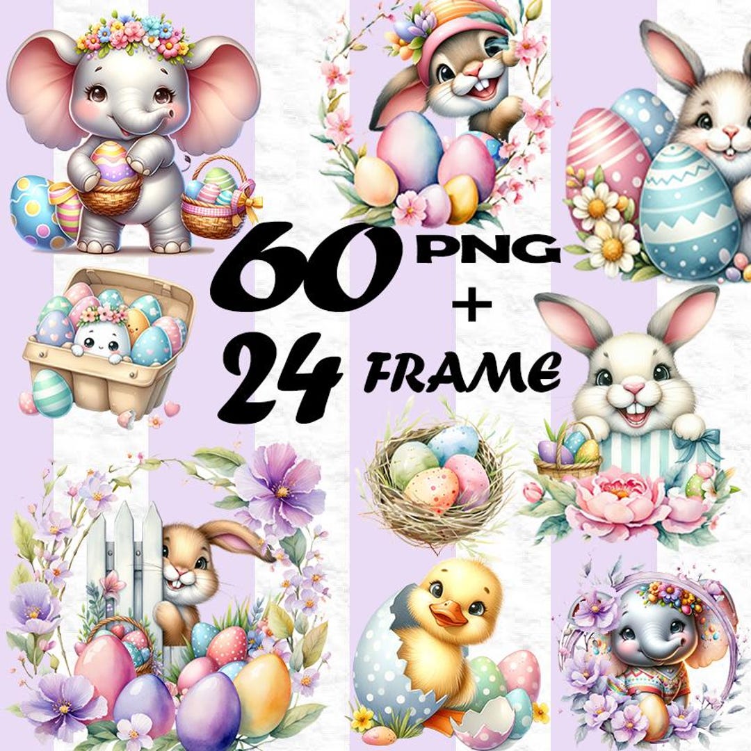 Easter Animals Clipart | Bunny, Elephant, Chick & Floral Frames ...