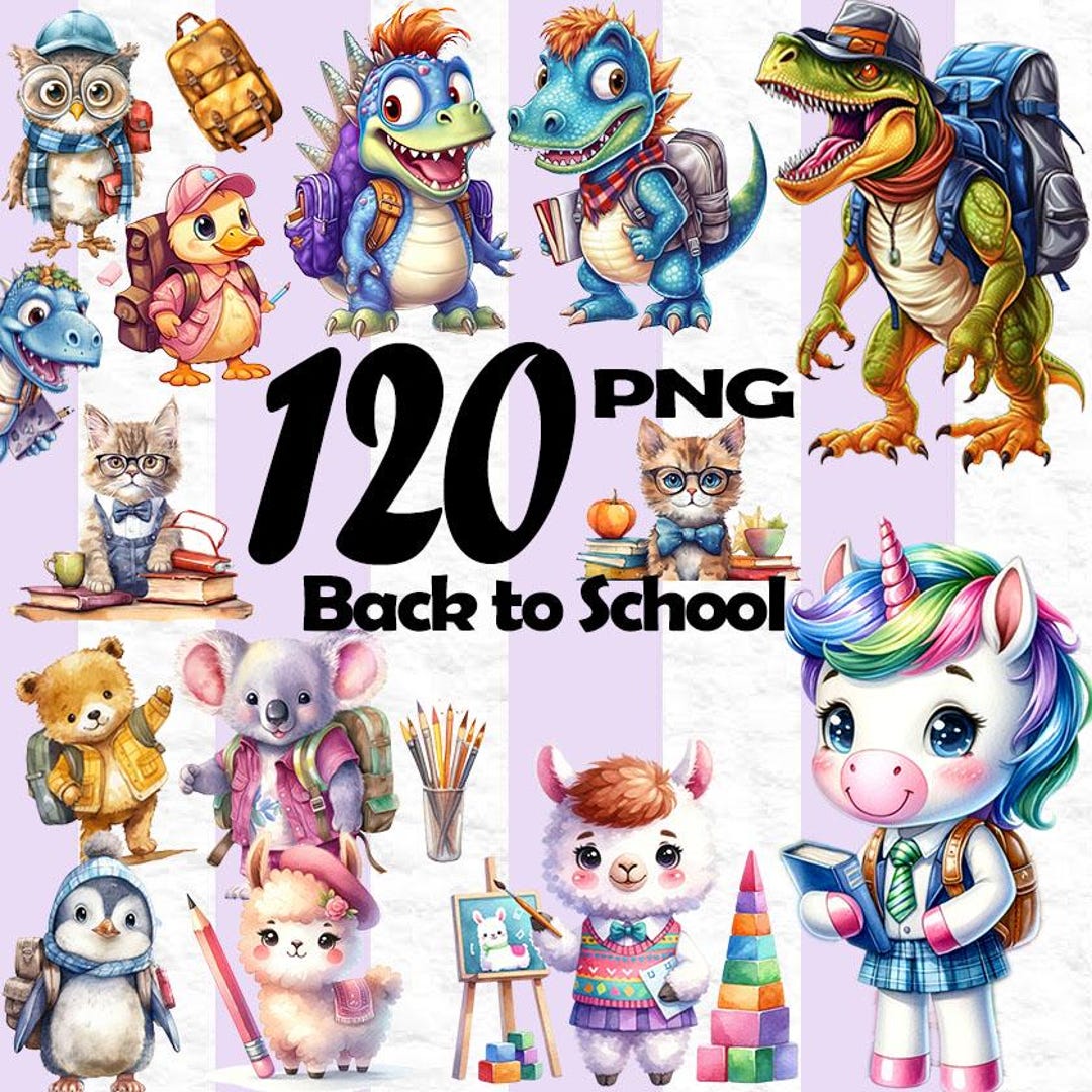 Back to School Animals Clipart | 120 PNG Designs (digital Download) - Etsy