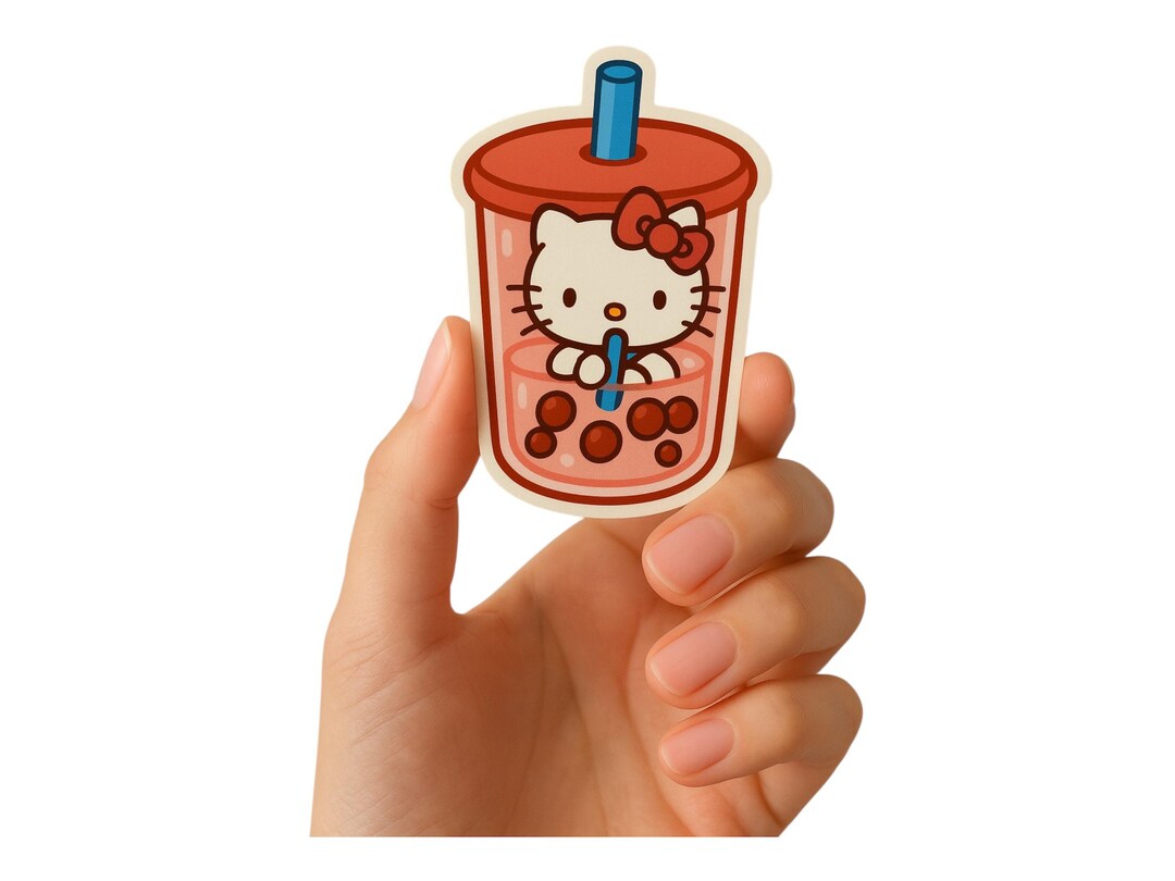 Hello Kitty Boba Tea Sticker Kawaii Bubble Tea Vinyl Sticker For