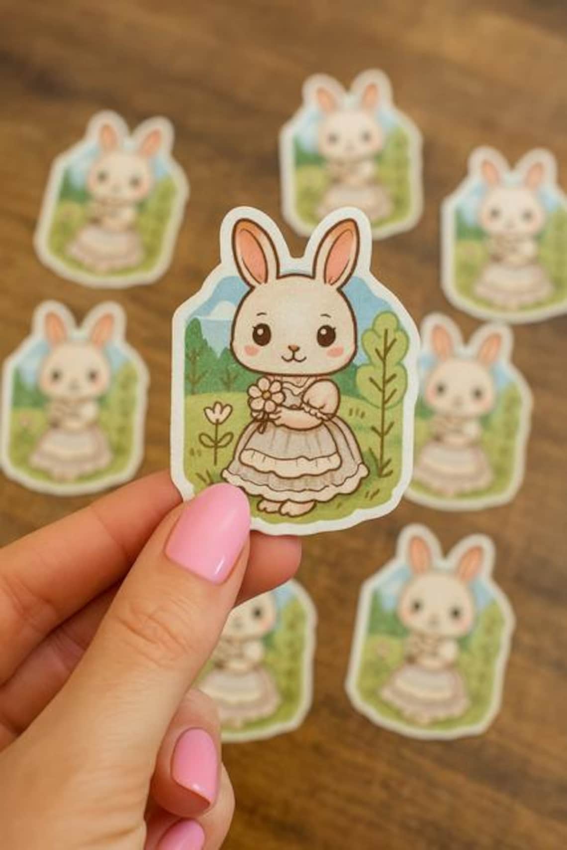 Cottagecore Bunny Sticker Calico Critter Inspired Prairie Dress Spring ...