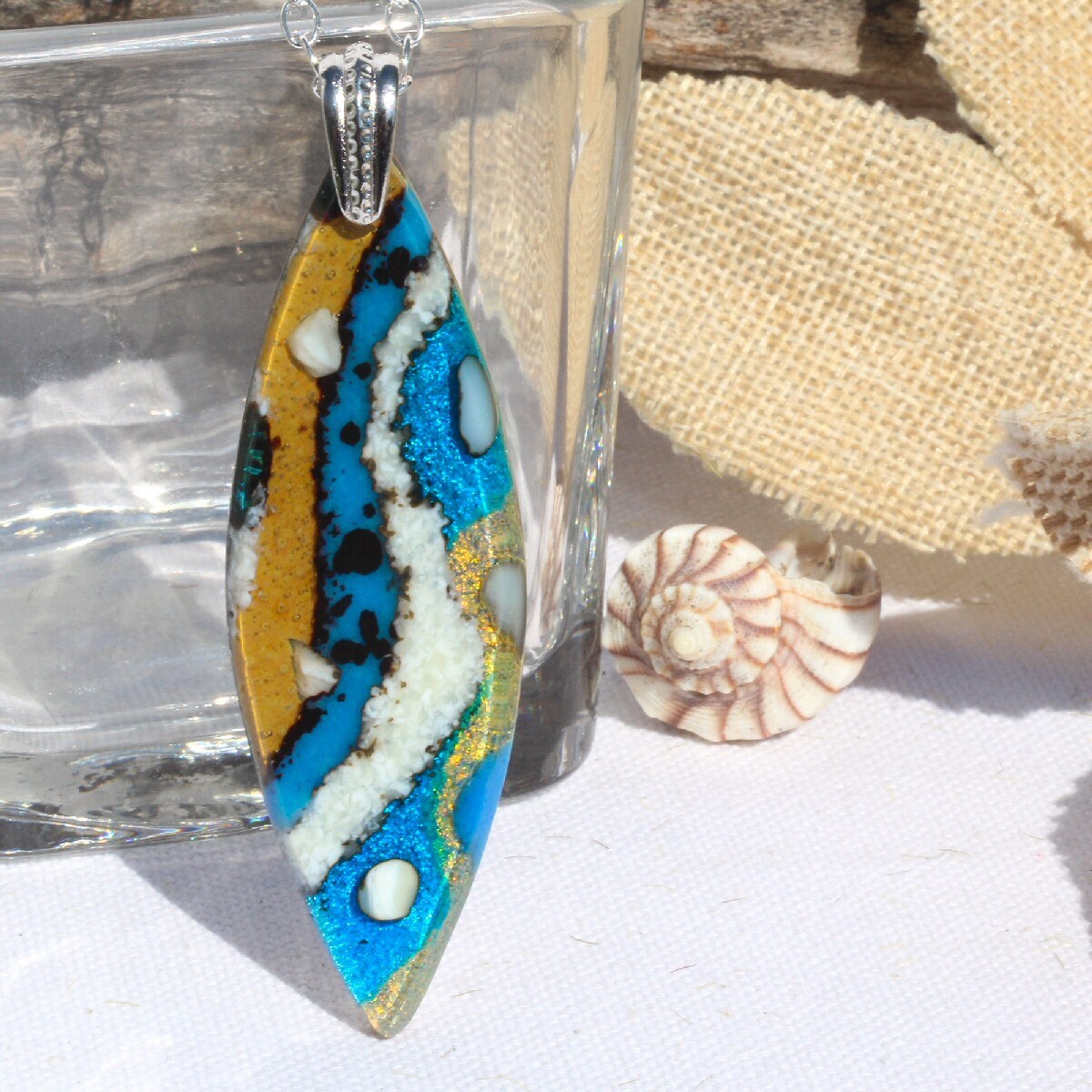 LARGE Fused Glass Pendant, Fused Glass Jewelry, Organic Stone Agate ...
