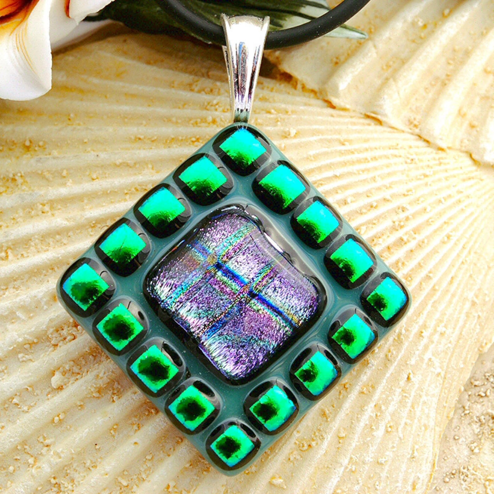 Mosaic Art, Dichroic Glass Pendant, Fused Glass Jewelry, Tribal, Purple ...