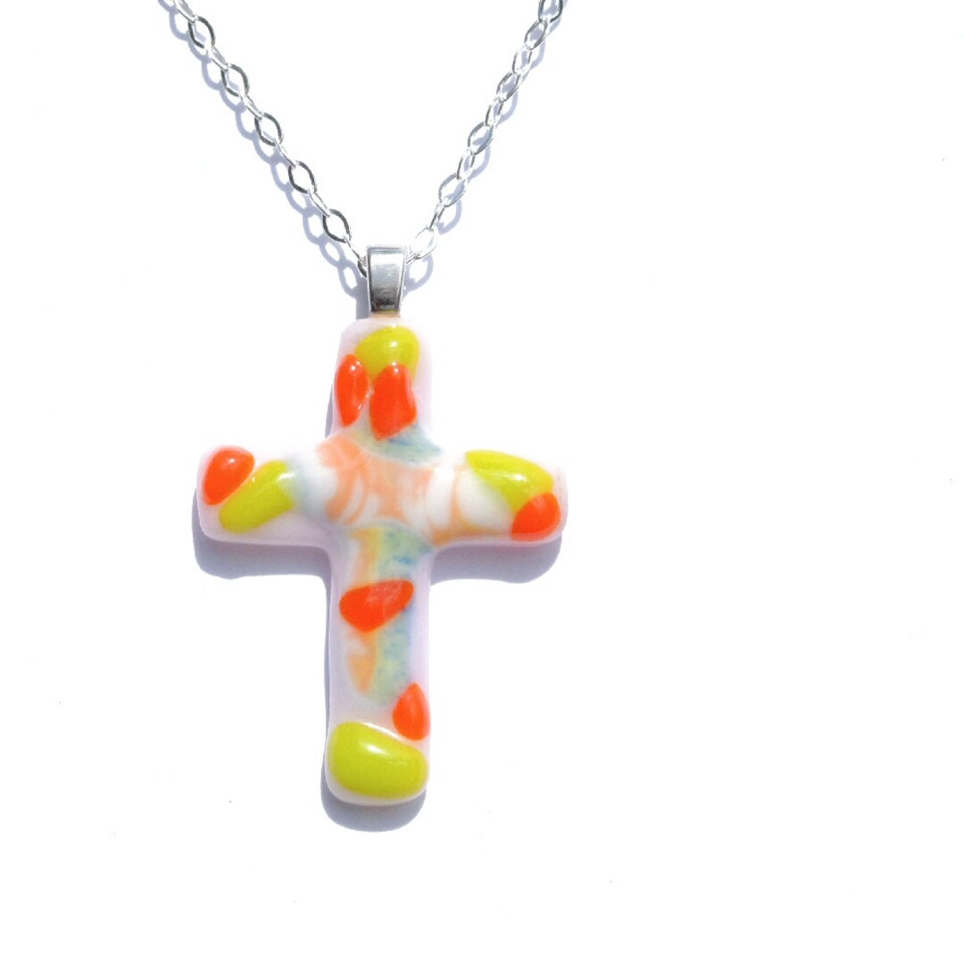 Fused Glass Cross Pendant, Fused Glass Jewelry, Art Glass, OOAK, Jesus ...
