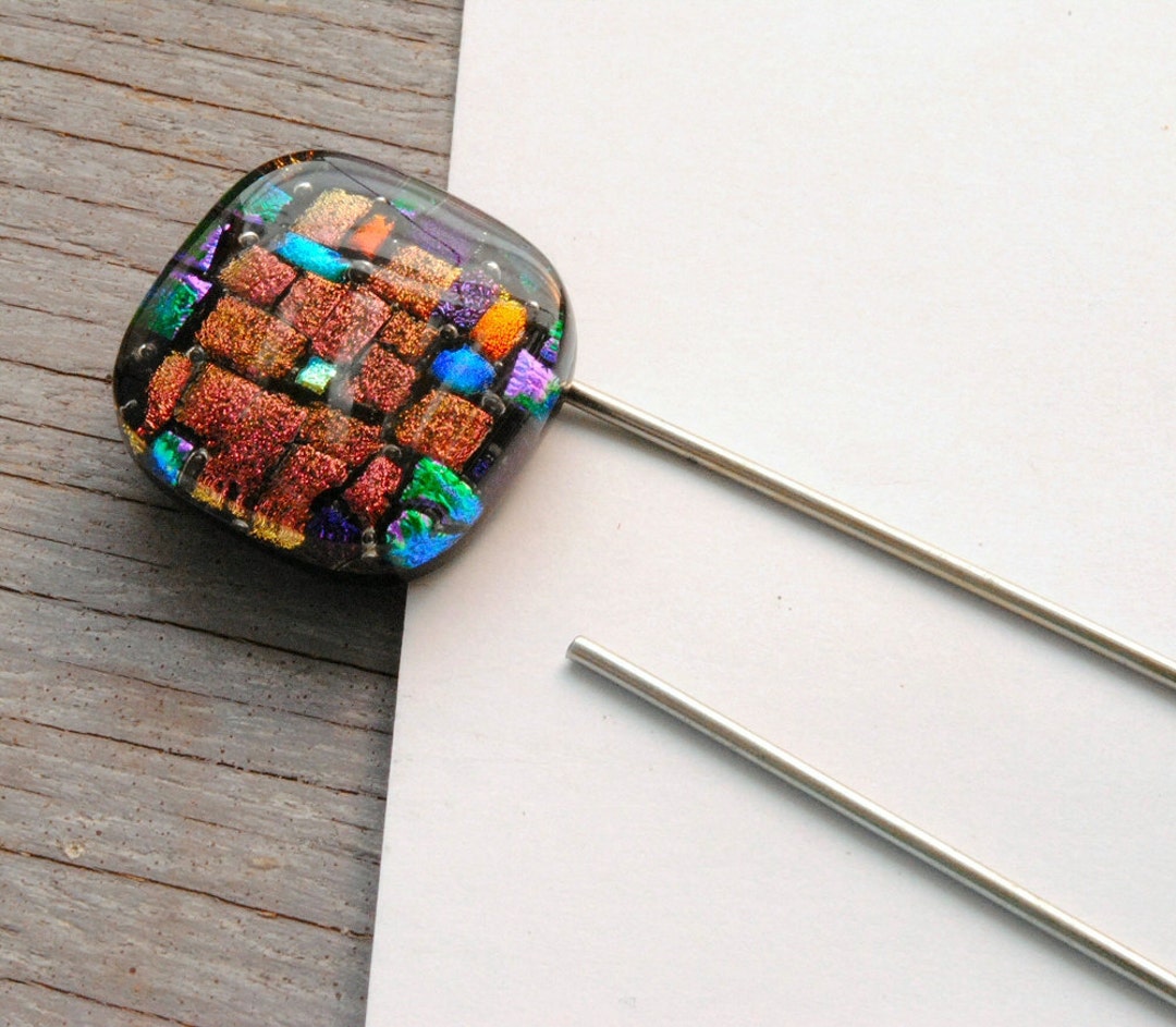 Magnet Paper Holder, Refrigerator Magnet, Dichroic Fused Glass, Large ...