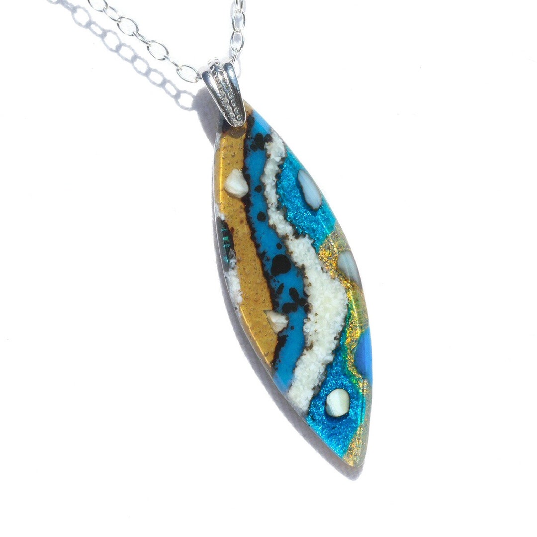LARGE Fused Glass Pendant, Fused Glass Jewelry, Organic Stone Agate ...