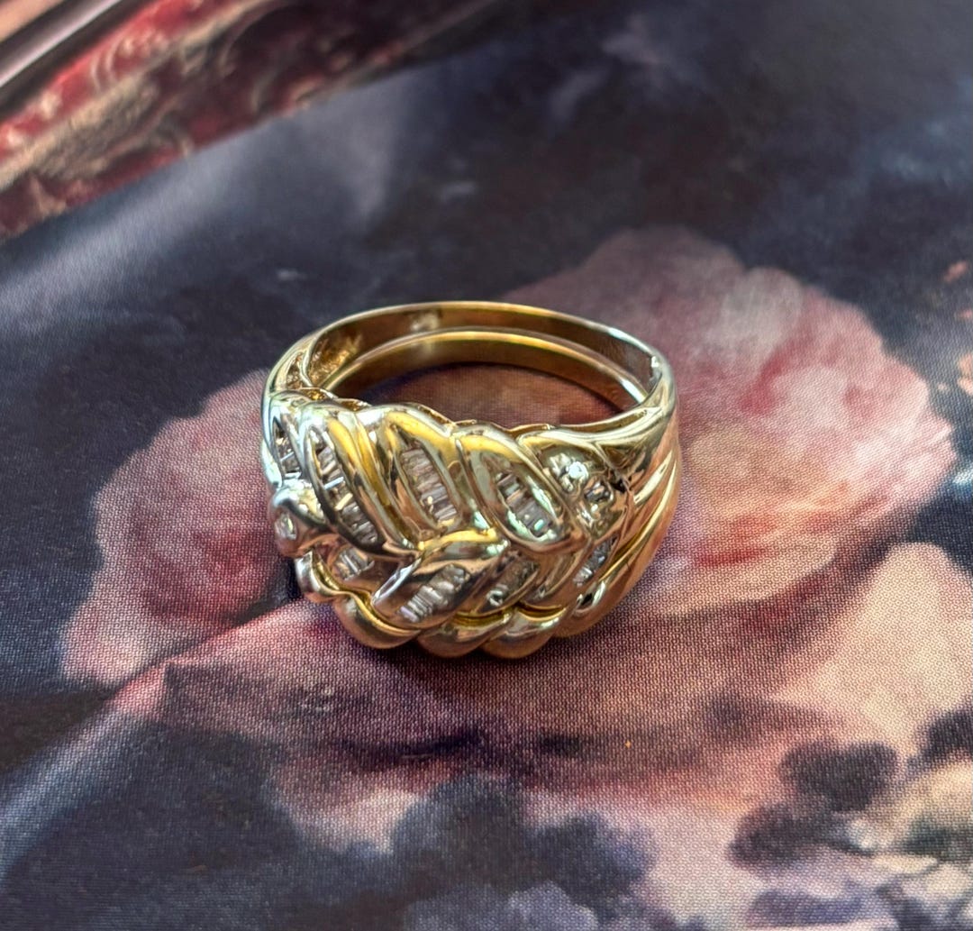 Antique 14 C Gold Baguette Diamond Engagement Ring and 14 C Gold ...