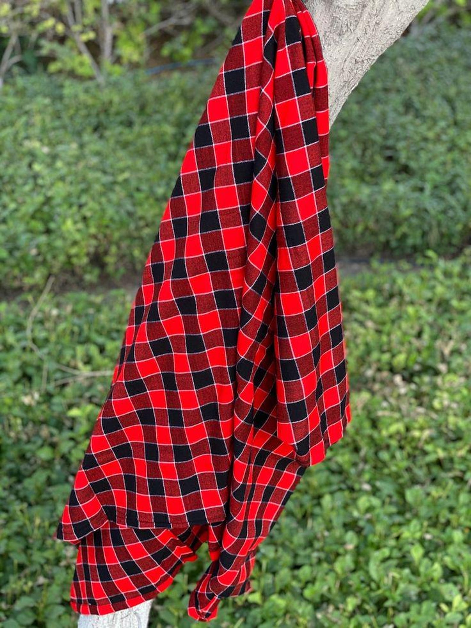 Handcrafted African Wrap Red & Black Plaid Maasai Shuka Blanket ...