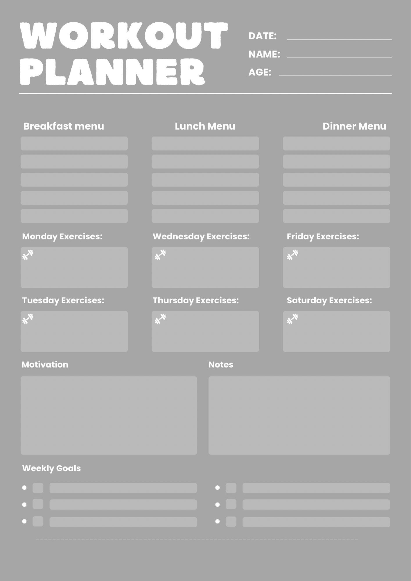 Editable Workout Planner With Auto-tracking | Canva Template | Fitness ...