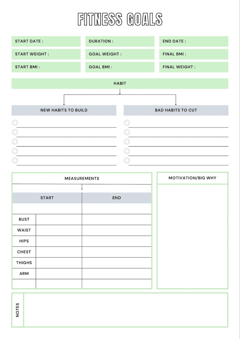 Fitness Goal Tracker | Printable Workout Planner | PDF Download ...