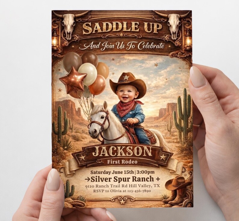 Cowboy 1st Birthday Invitation, Wild West Rodeo, Editable Template ...