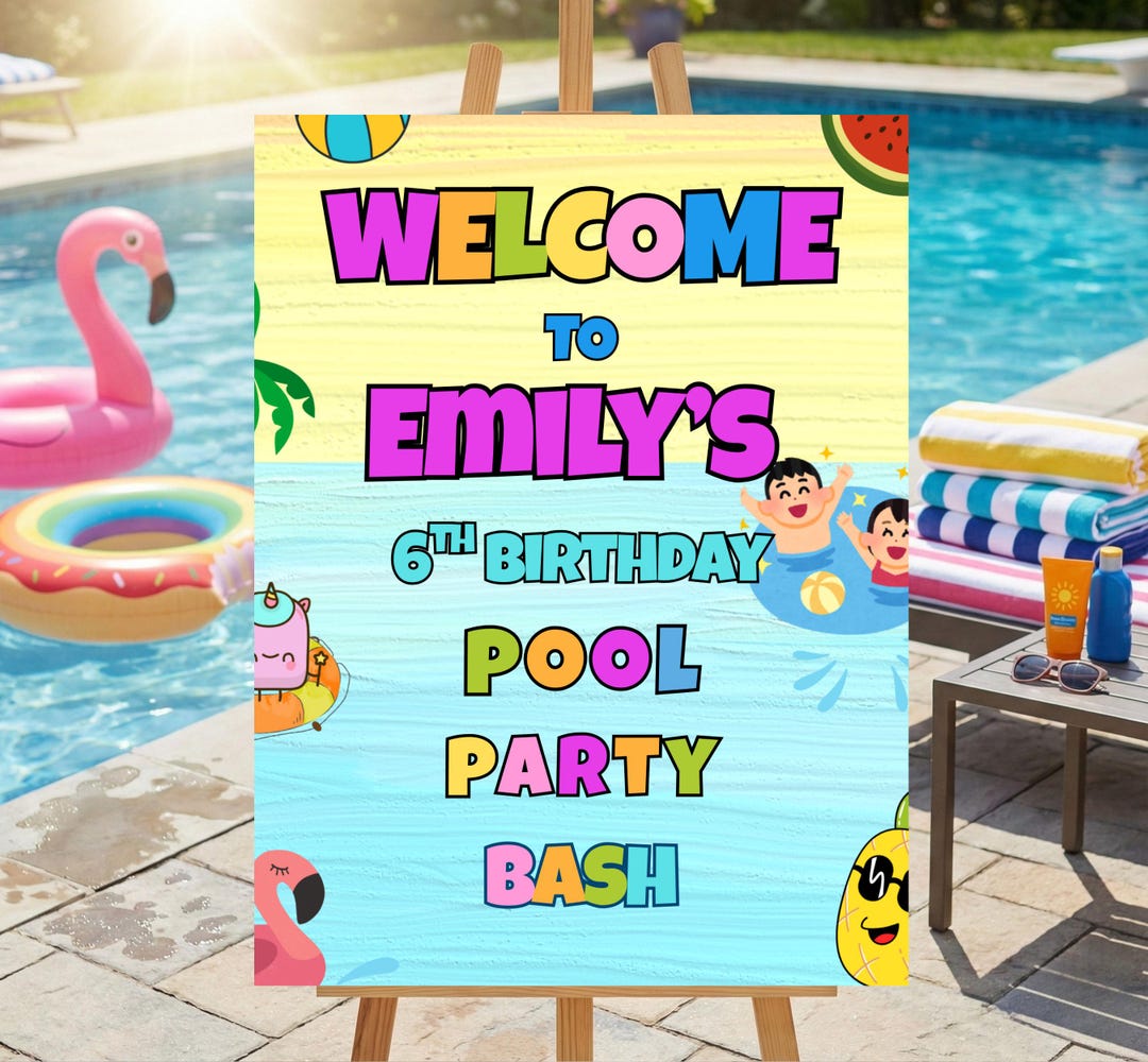 Pool Party Welcome Sign, Editable Birthday Template (canva) - Etsy