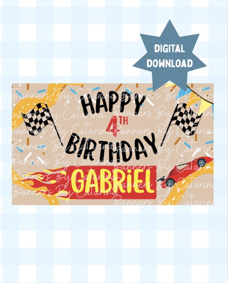Race Car Birthday Banner Template | Editable Canva Design (digital ...