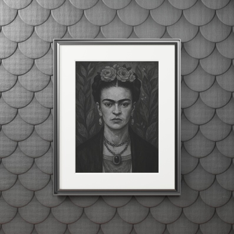 Frida Kahlo Portrait Print: Black & White Botanical Art, Framed Option ...