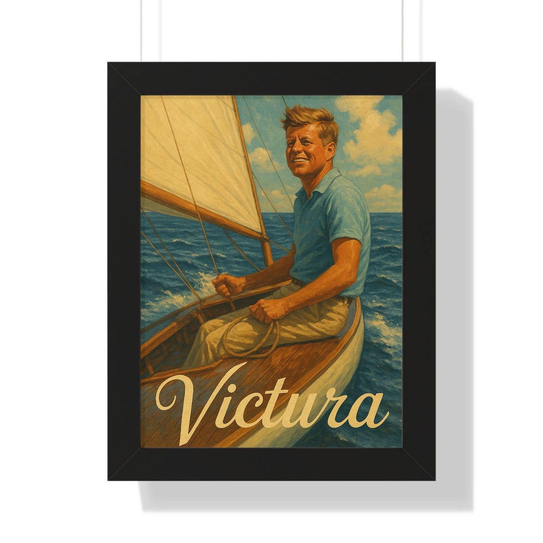 Framed "victura" JFK Sailing Poster — Vintage Nautical Art Print, Black ...