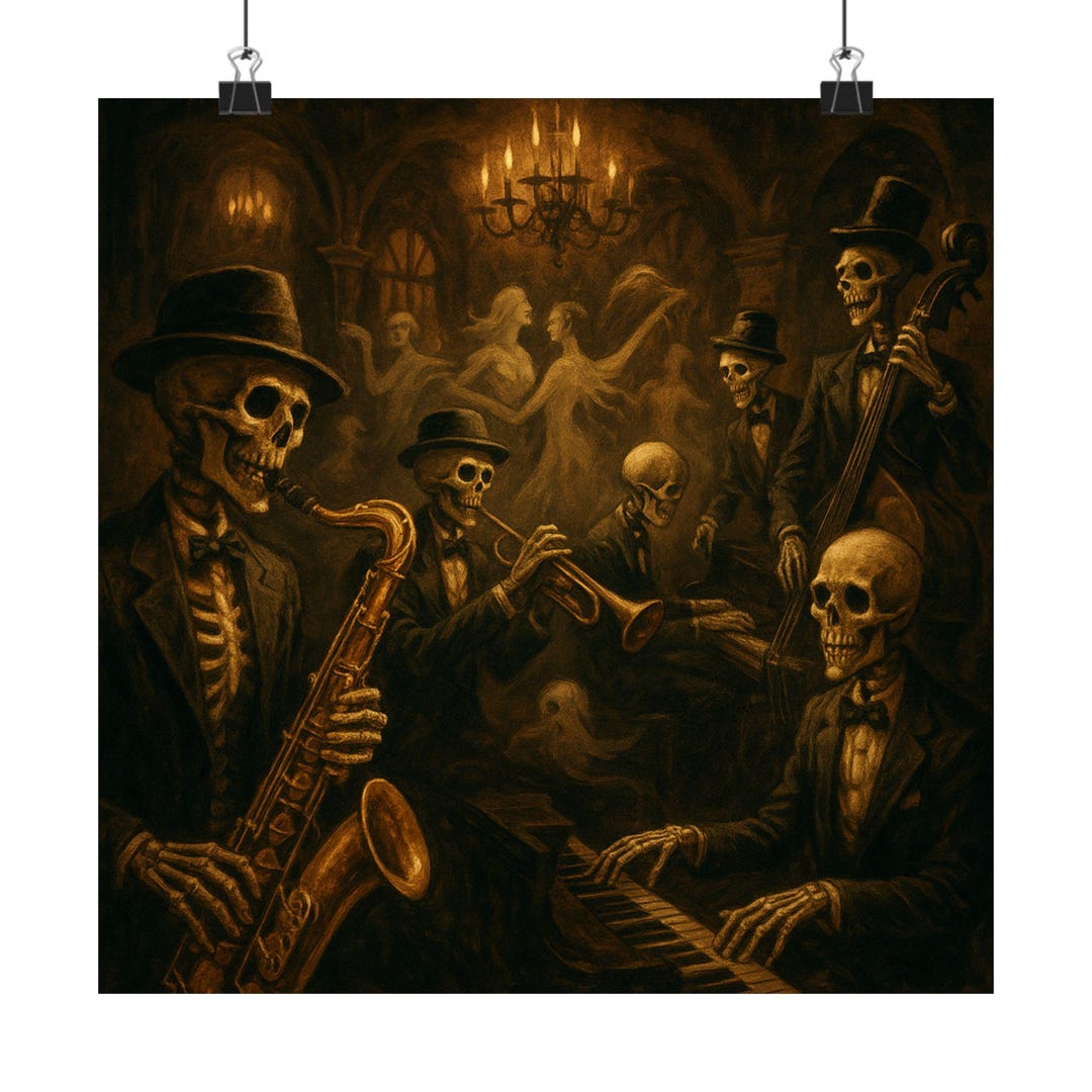 Skeleton Jazz Band Print: Gothic Halloween Ballroom Art - Etsy