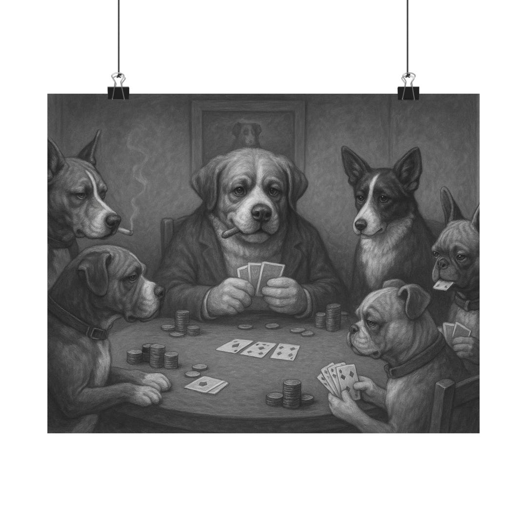 Dogs Playing Poker Print: Black and White Animal Art - Etsy