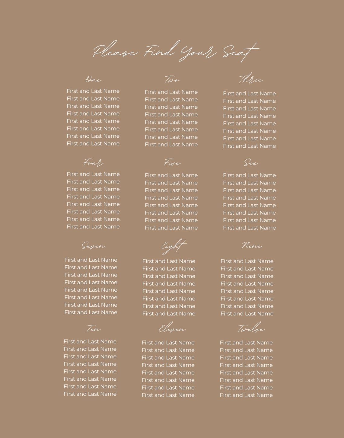 Editable Seating Chart Template | Neutral Tan Design | Digital Download ...