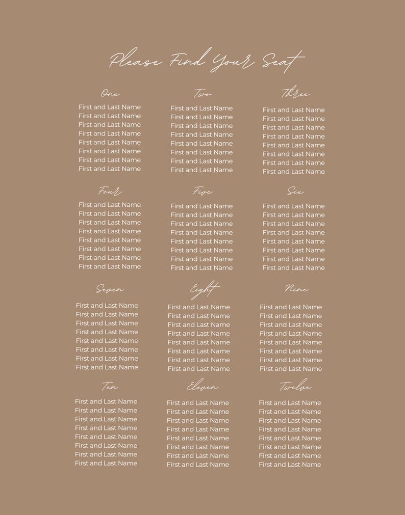 Editable Seating Chart Template | Neutral Tan Design | Digital Download - Etsy