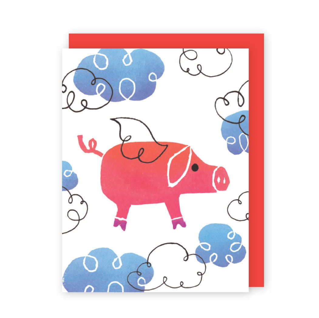Flying Pig Card, Silly Funny Card, Unique Mothers Day, Card for Pen Pal ...