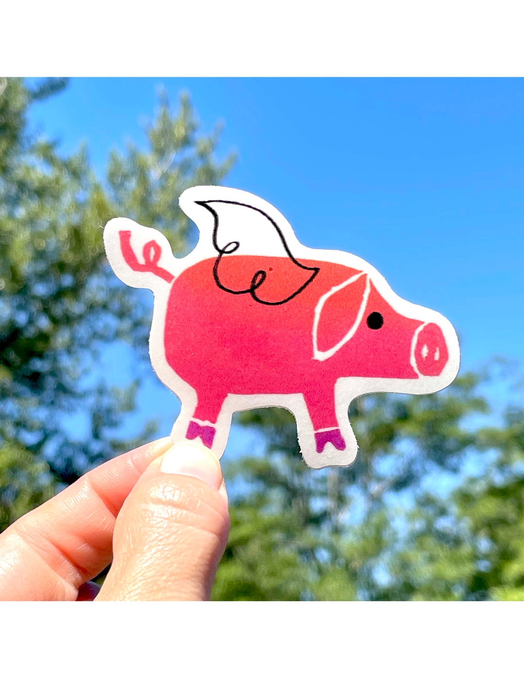 Flying Pig Sticker, Silly Funny Sticker, Colorful Kids Sticker Gift ...