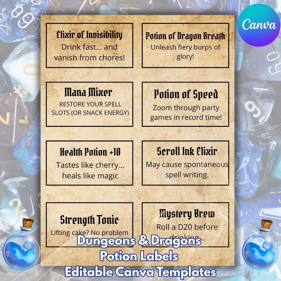 Halloween DND Potion Bottles | Printable Fantasy Labels for RPG Party ...