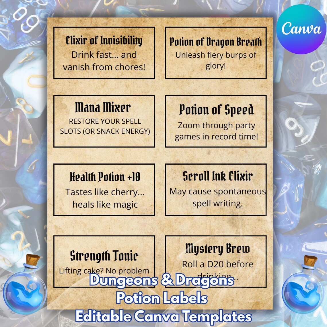 Halloween DND Potion Bottles | Printable Fantasy Labels for RPG Party ...