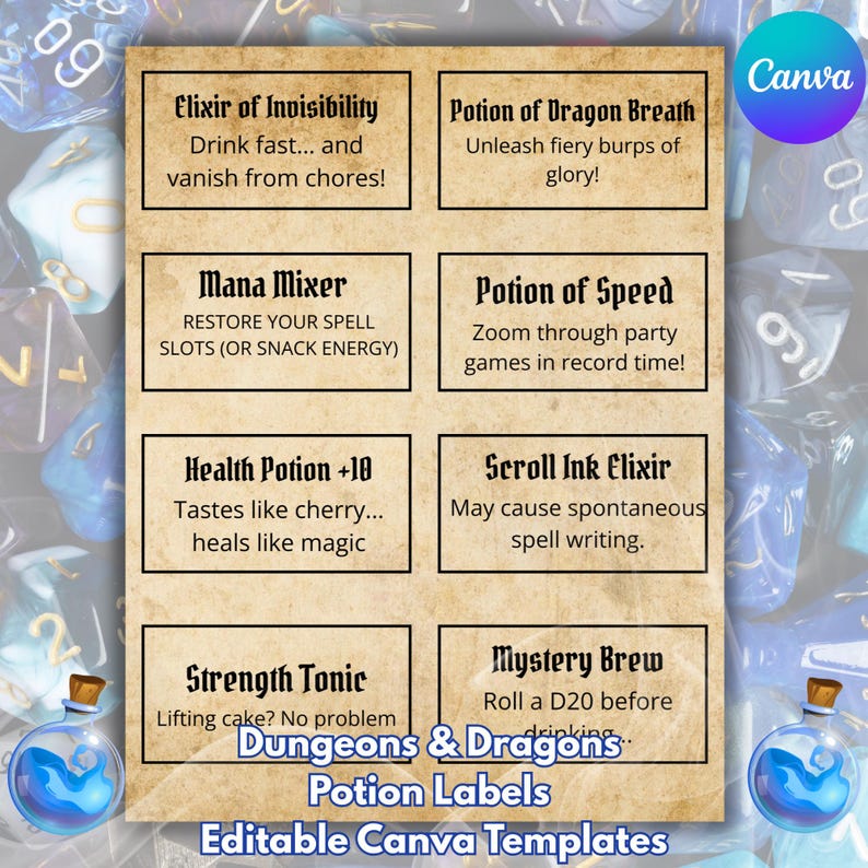 Halloween DND Potion Bottles | Printable Fantasy Labels for RPG Party ...