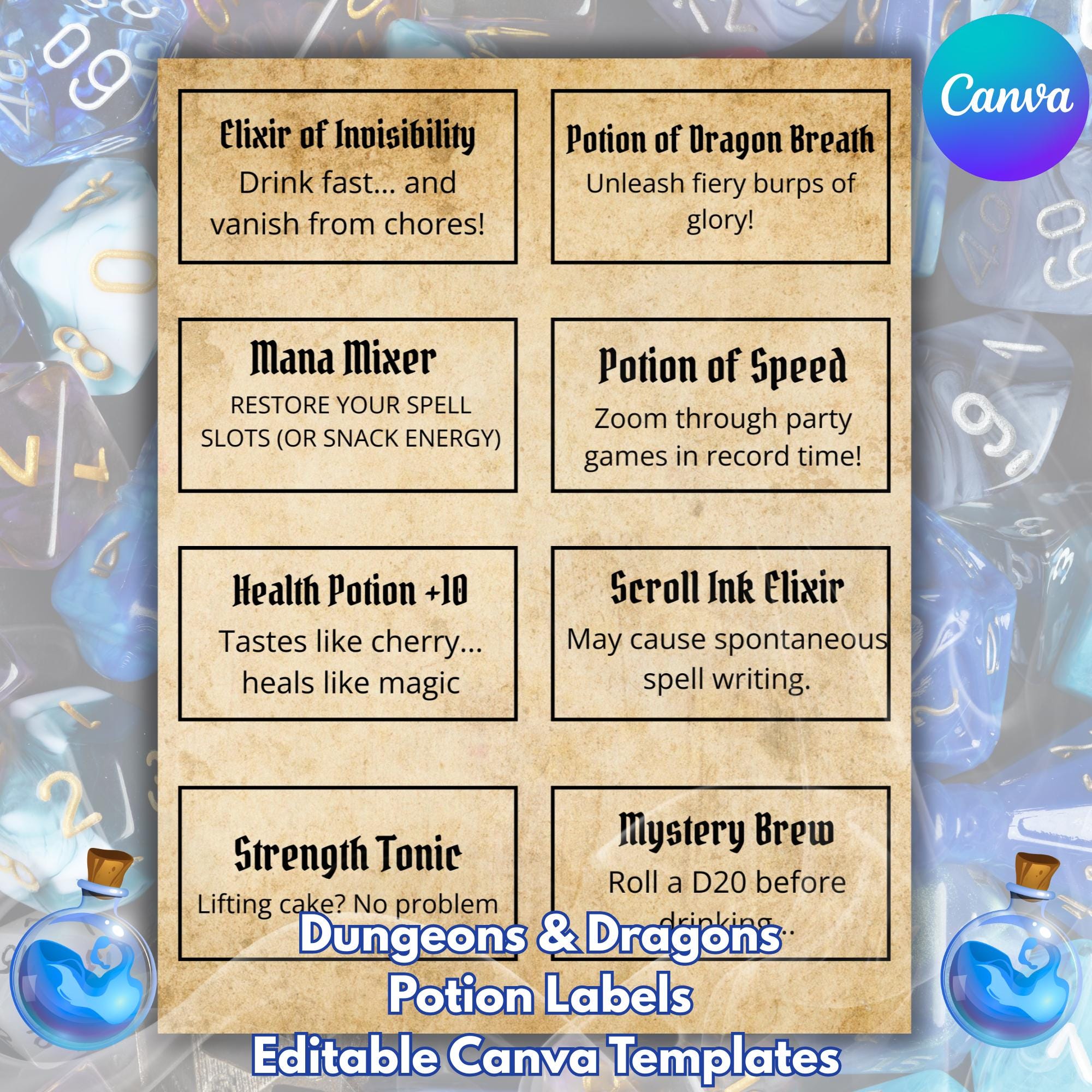 Halloween DND Potion Bottles | Printable Fantasy Labels for RPG Party ...