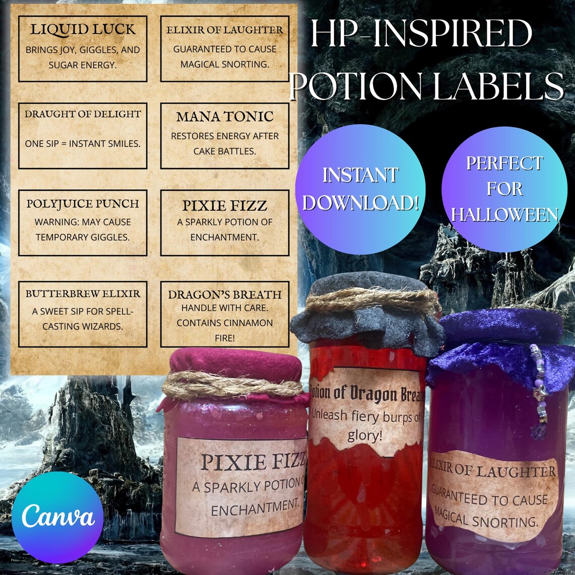 Magic Potion Labels | Harry Potter-inspired | Editable Party Decor ...